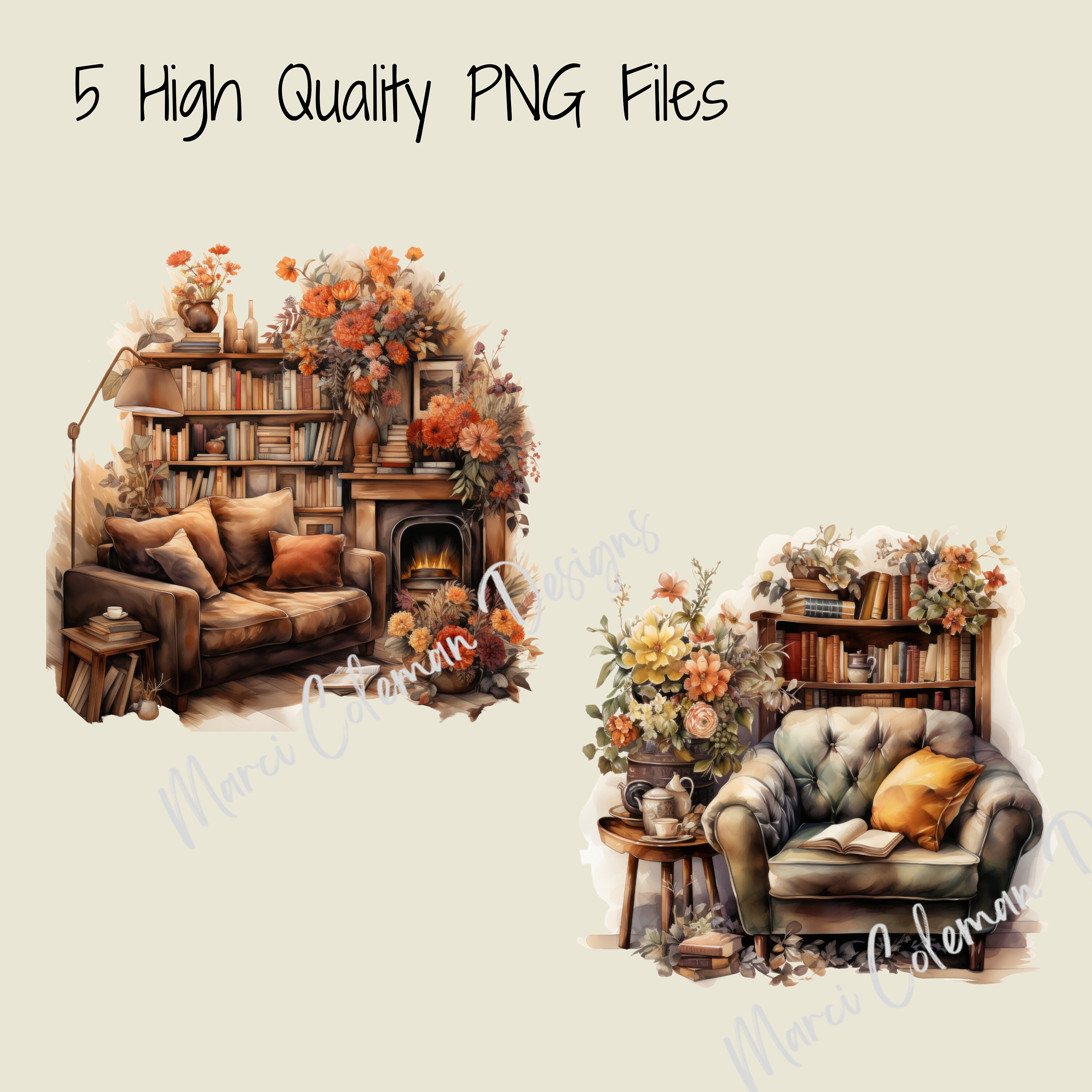 Cozy Corner Clip Art Pack, 5 High Quality PNG Clip Art File Bundle ...