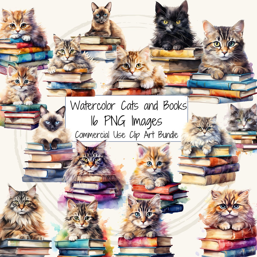 Cat and Books Clipart Pack 16 High Quality PNG Clip Art File Bundle ...