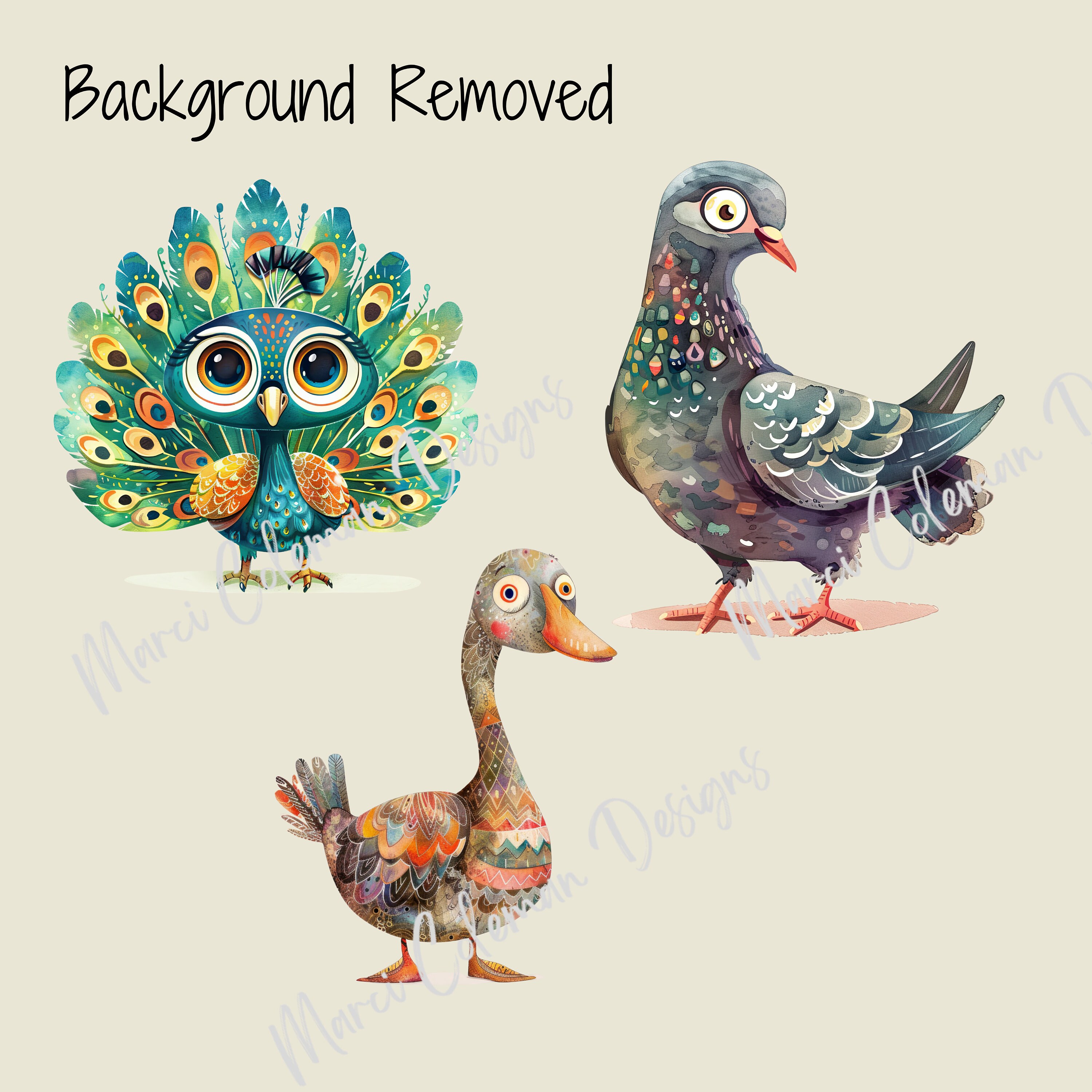 Quirky Birds Clipart Pack, 18 High Quality PNG Clip Art File Bundle ...