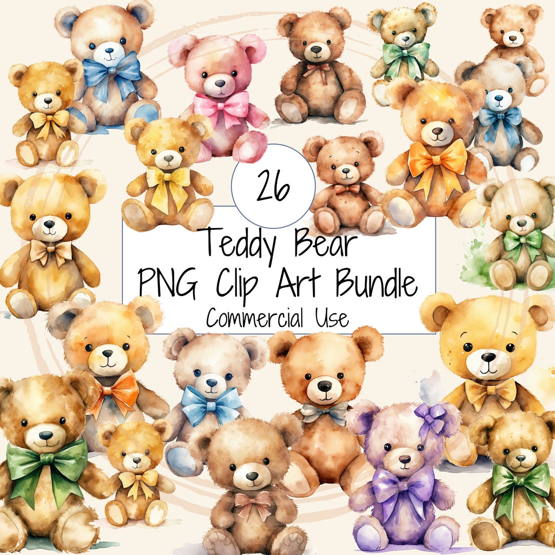 Teddy Bear Clipart Pack | 26 High Quality PNG Clip Art | Watercolor ...