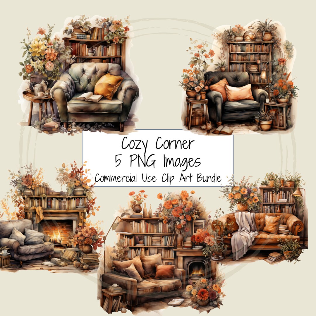 Cozy Corner Clip Art Pack, 5 High Quality PNG Clip Art File Bundle ...