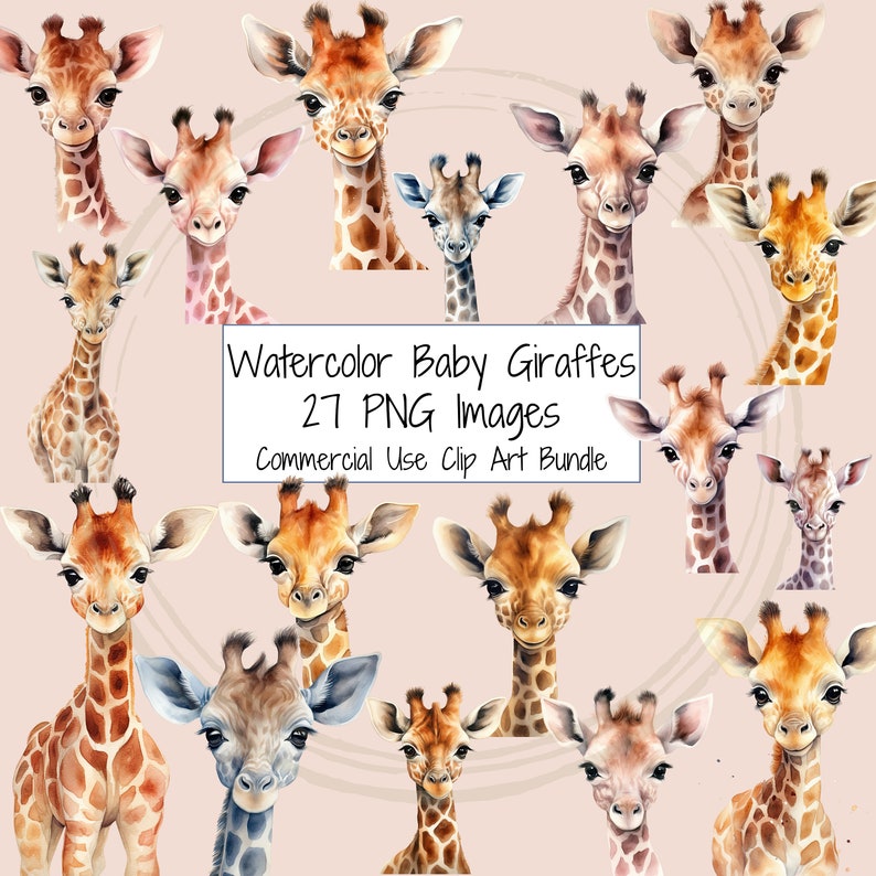 Watercolor Baby Giraffe Clipart Pack | 27 High Quality PNG Clip Art ...