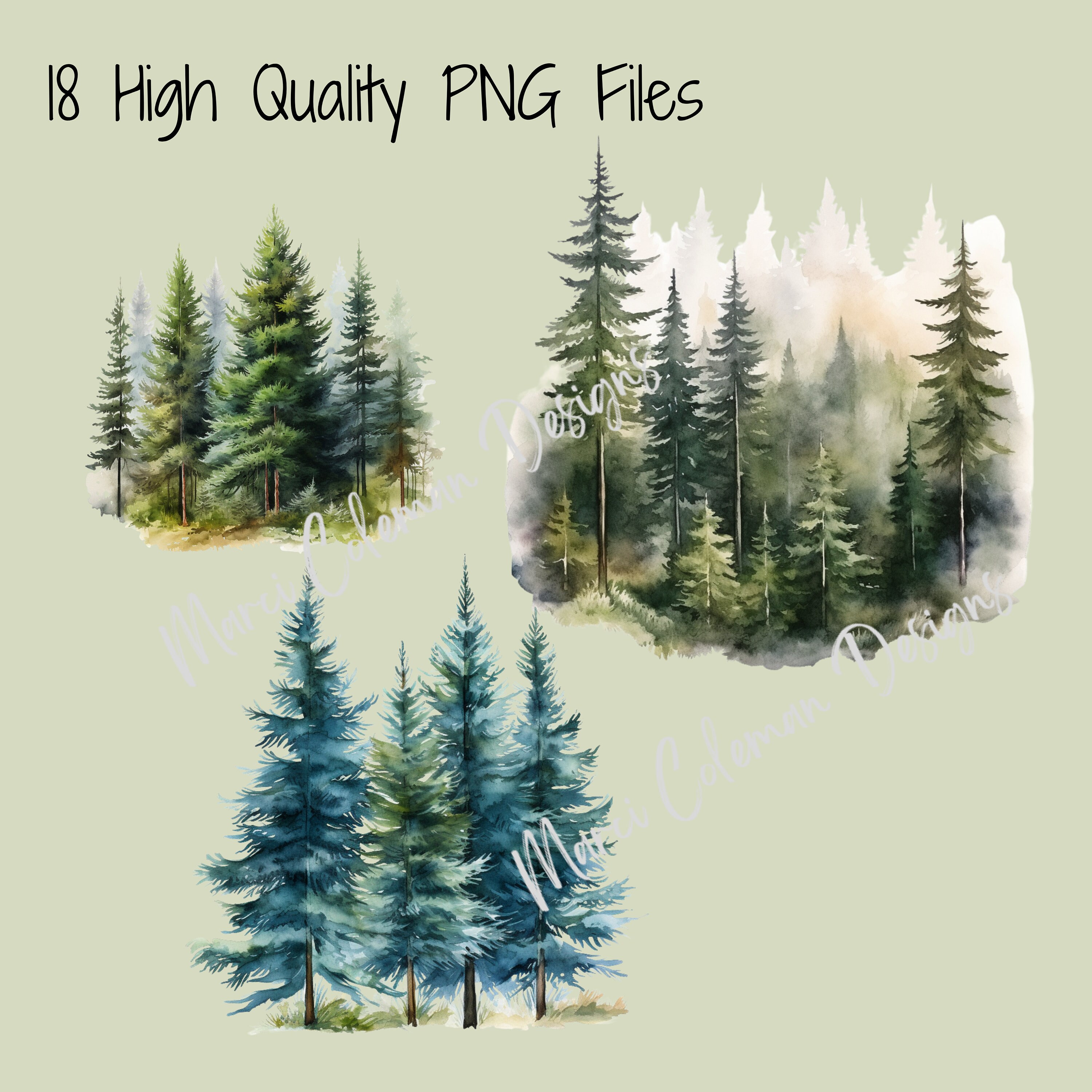 Pine Tree Forest Clipart Pack | 18 High Quality PNG Clip Art File ...