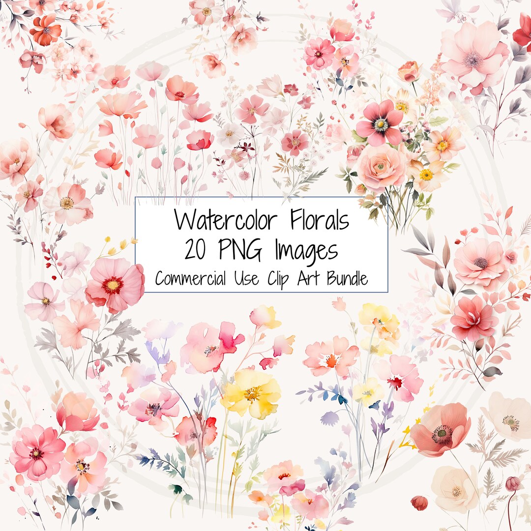 Light Pink Watercolor Florals Clipart Pack | 20 High Quality PNG Clip ...
