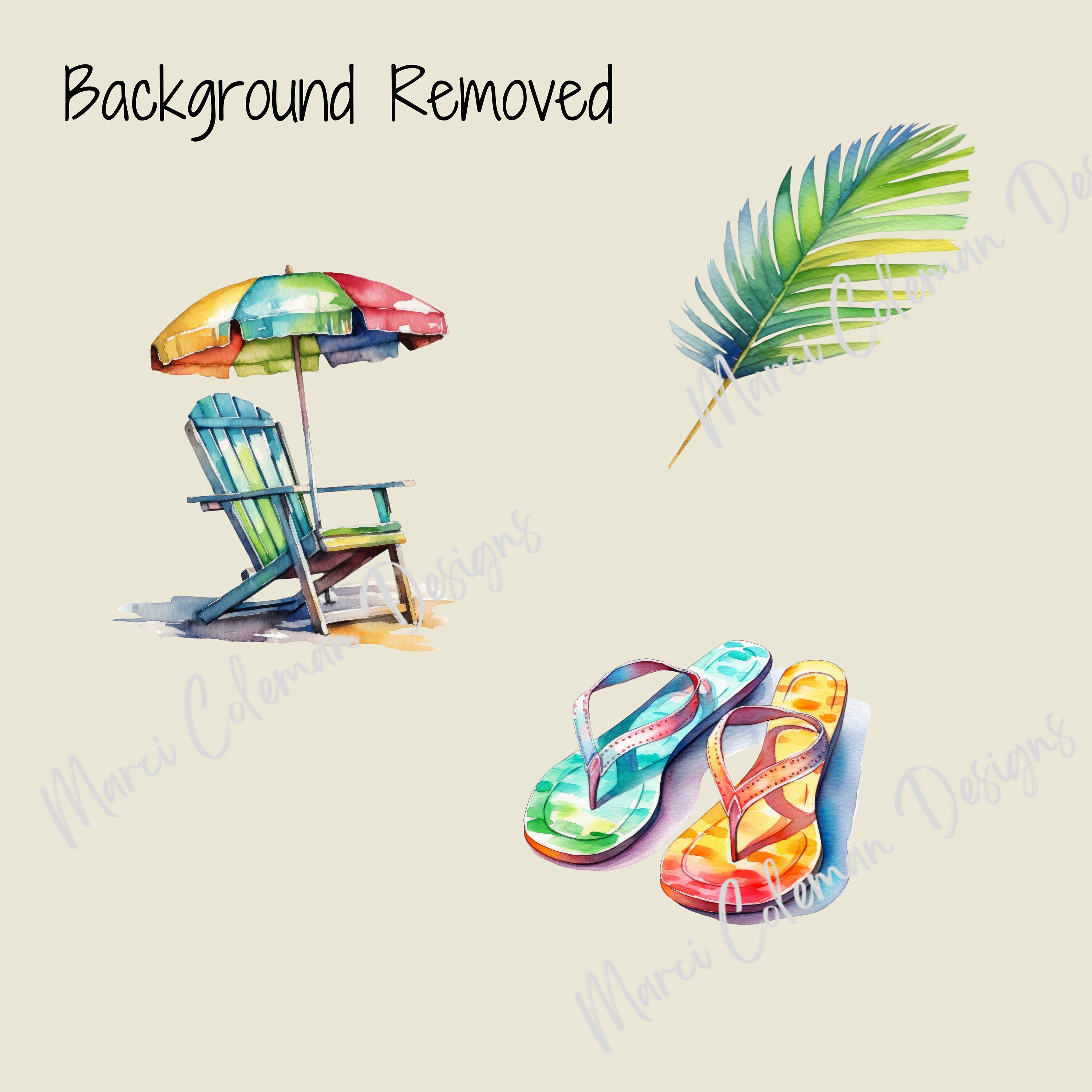 Summer Beach Watercolor Clipart Pack, 38 High Quality PNG Clip Art File ...