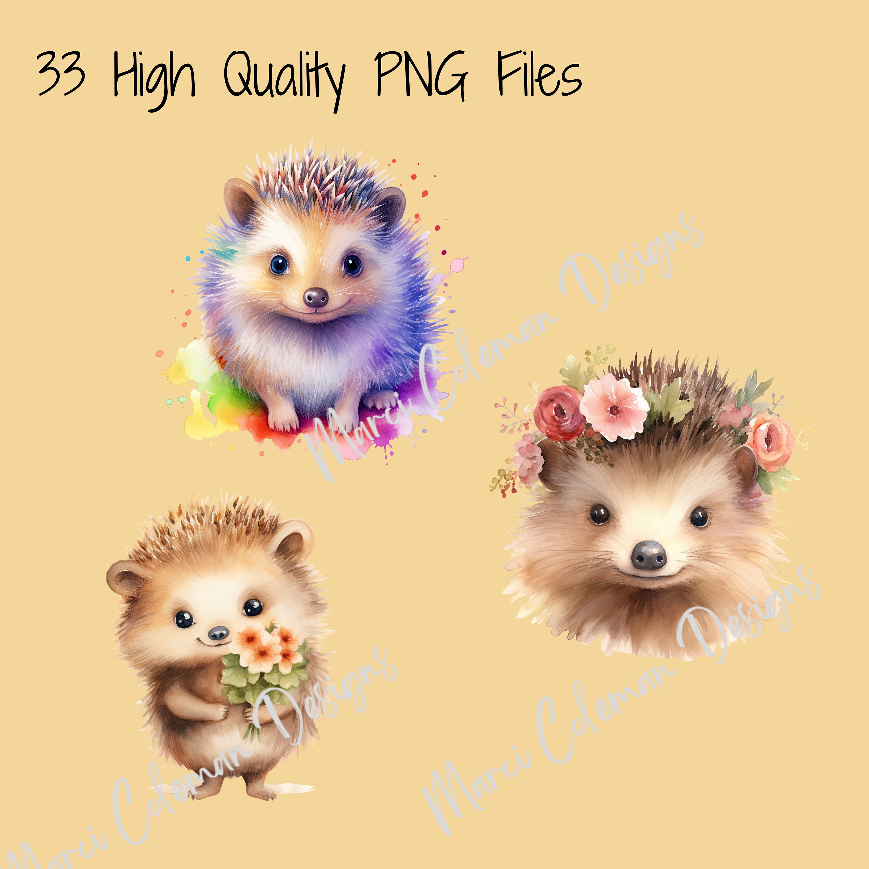 Watercolor Hedgehog Clipart Pack | 33 High Quality PNG Clip Art File ...
