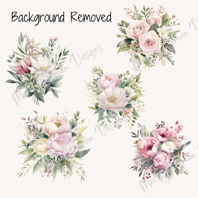 Light Pink Flower Bouquet Clipart Pack | 23 High Quality PNG Clip Art ...