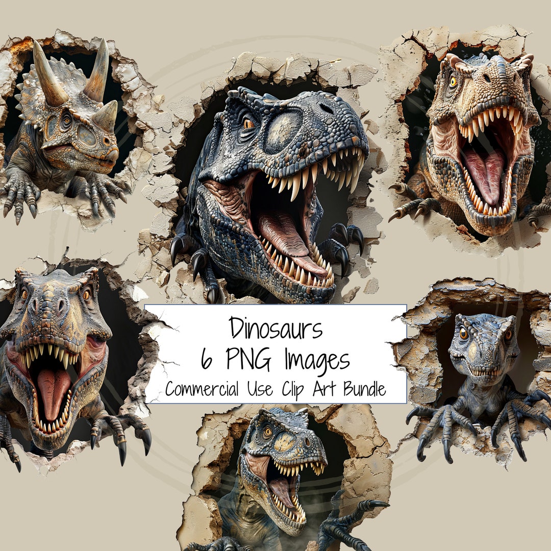 Dinosaur Clip Art Pack, 6 High Quality PNG Clip Art File Bundle, Dinos ...
