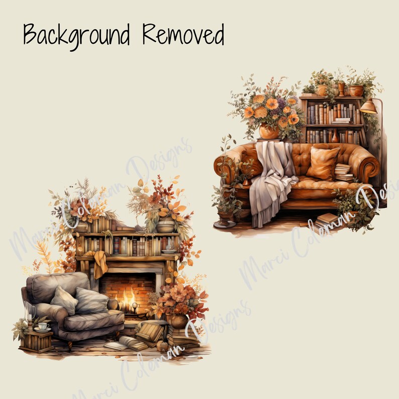Cozy Corner Clip Art Pack, 5 High Quality PNG Clip Art File Bundle ...