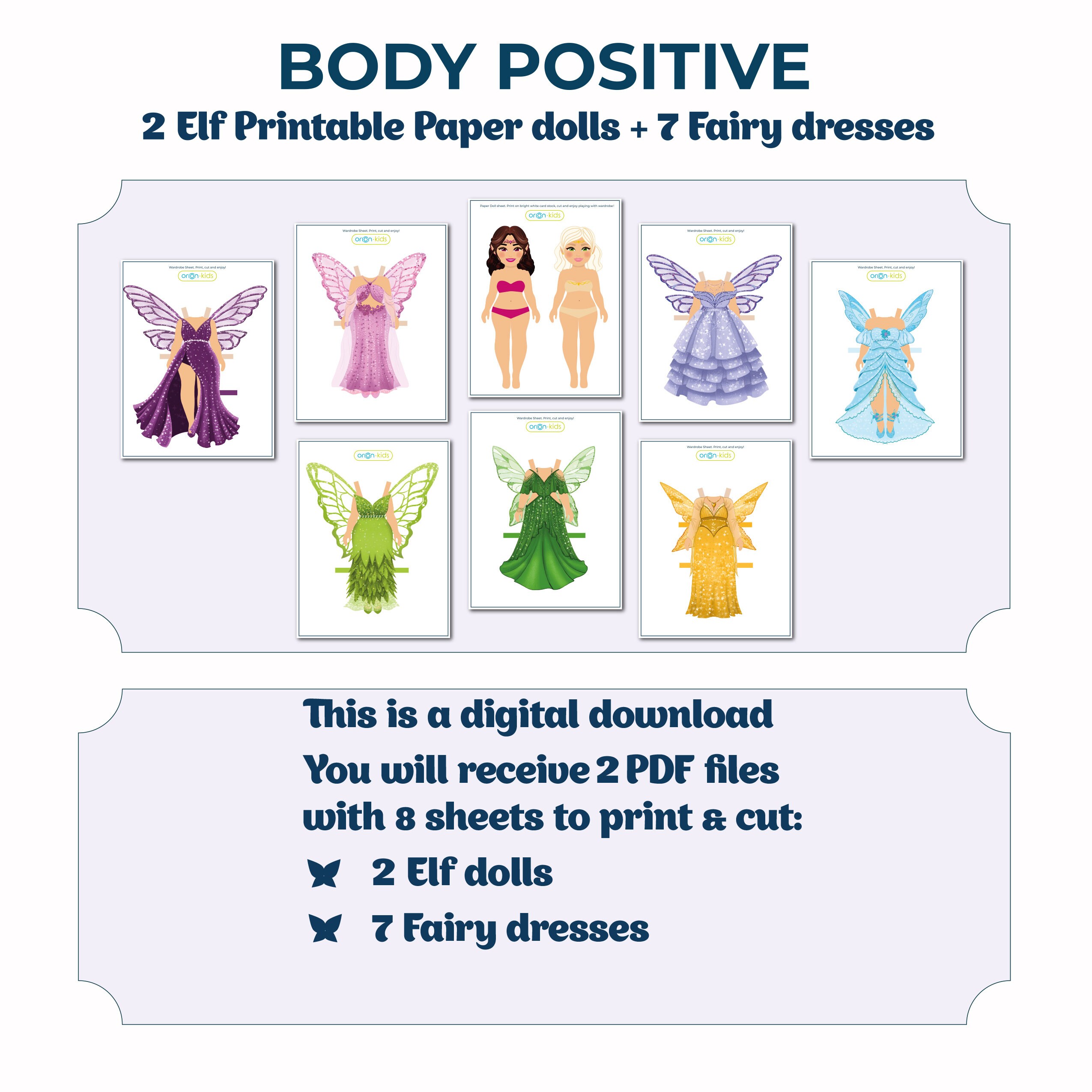 7 BODY POSITIVE FAIRY Dresses With 2 Dolls Set, Printable Paper Doll ...