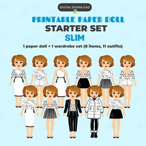 Printable Paper Doll Starter Kit, Slim Line, Light Skin Tone Doll ...