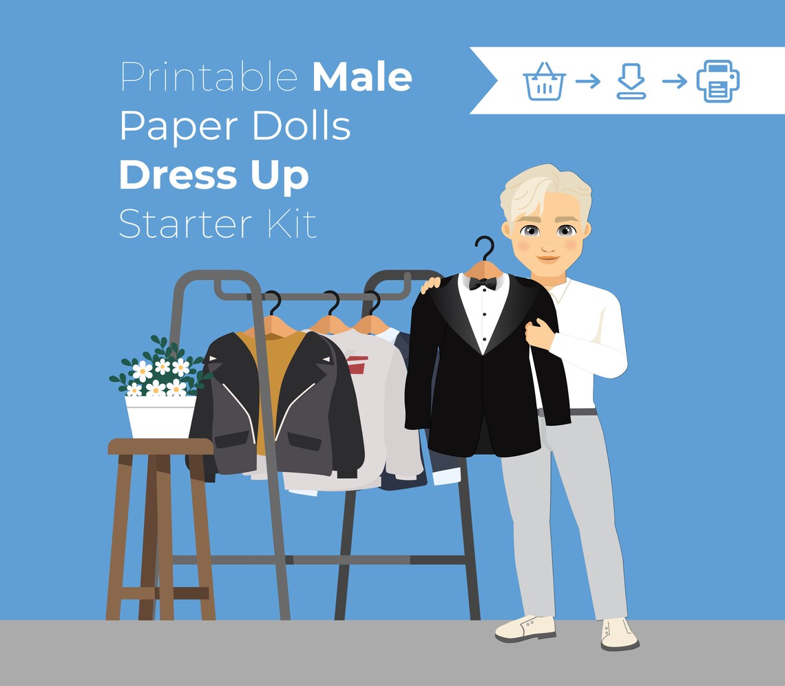 Printable Male Paper Doll Dress up Set, Digital Download Paper Dolls ...
