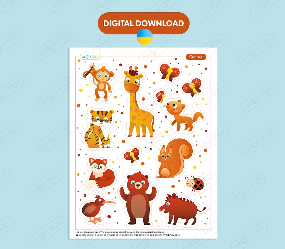 Cute Animals Stickers Pack, Instant Download, Printables, Fox Art, Bear ...