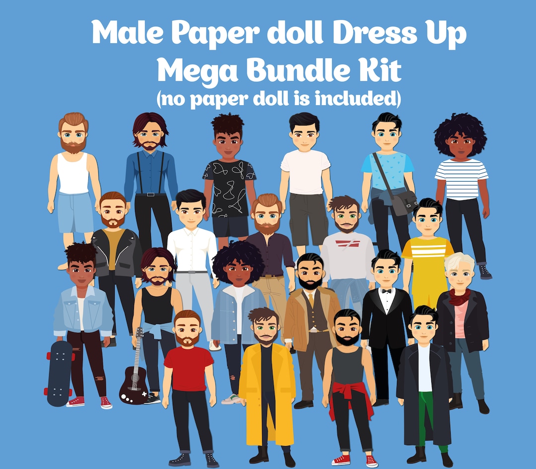 29 Printable Male Paper Dolls Dress up Kit, Instant Digital Download ...