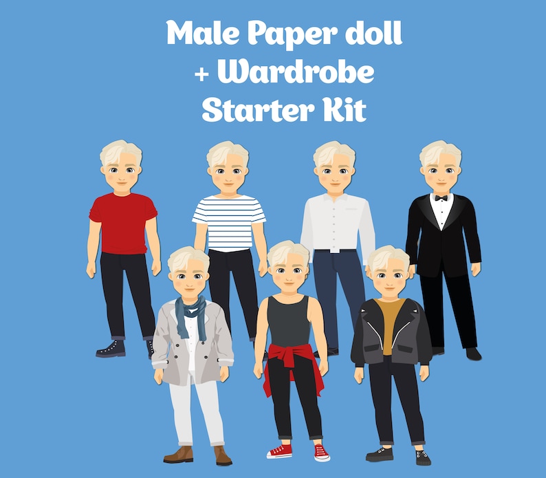 Printable Male Paper Doll Dress up Set - Etsy