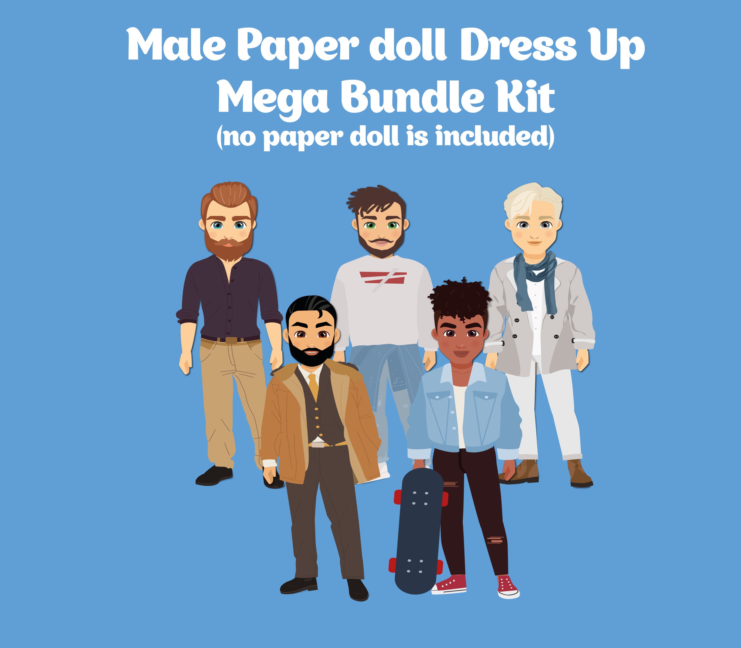 29 Printable Male Paper Dolls Dress up Kit, Instant Digital Download ...