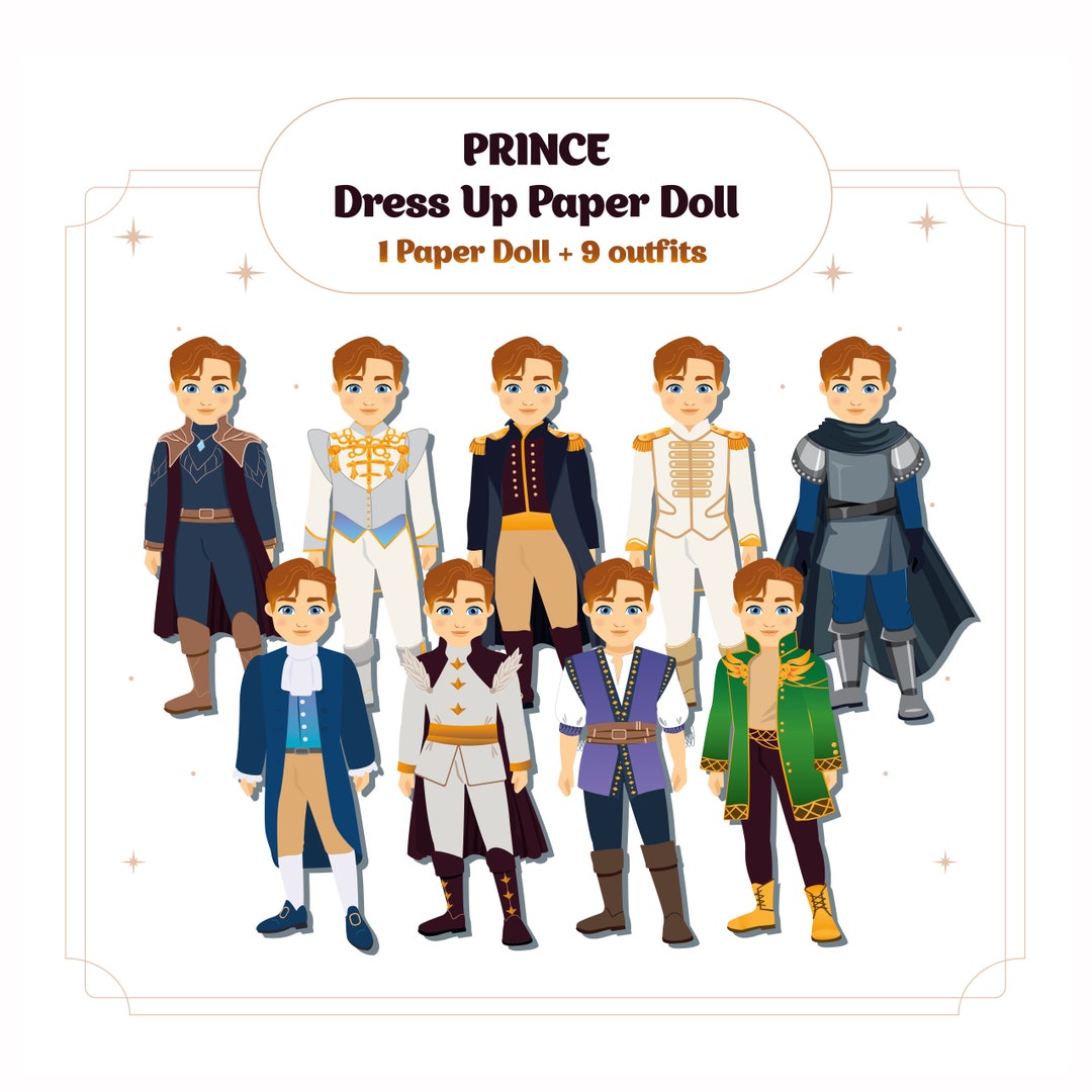 PRINCE Dress up Paper Doll, Printable Male Paper Doll Dress up Kit ...