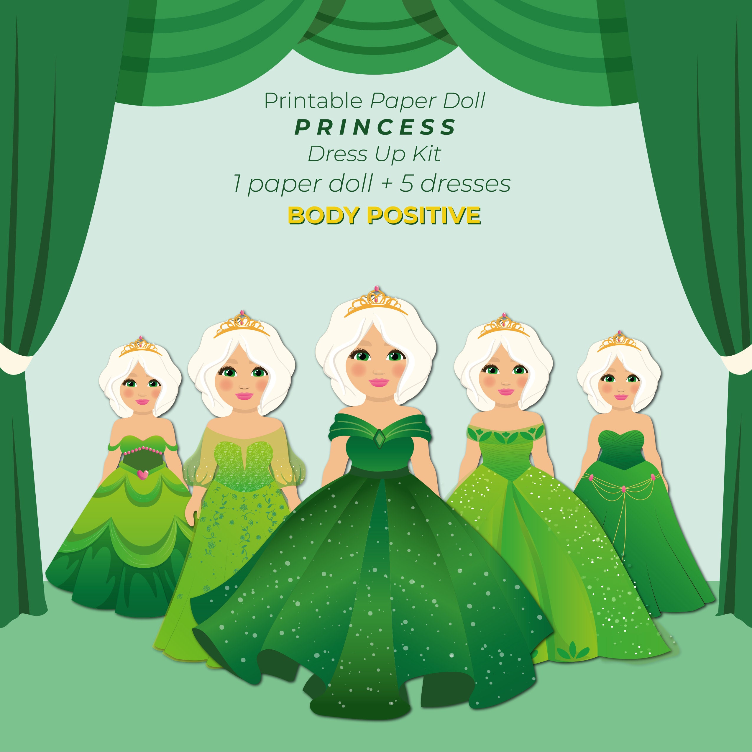 5 BODY POSITIVE Emerald Green Dresses With 1 Princess Doll Set ...