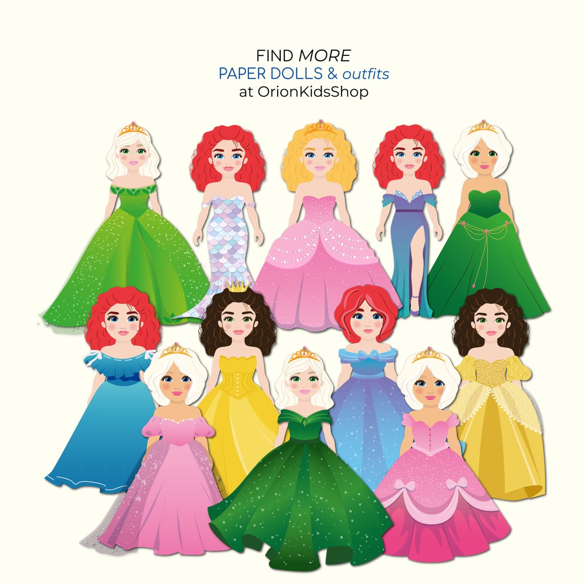 5 BODY POSITIVE Emerald Green Dresses With 1 Princess Doll Set ...