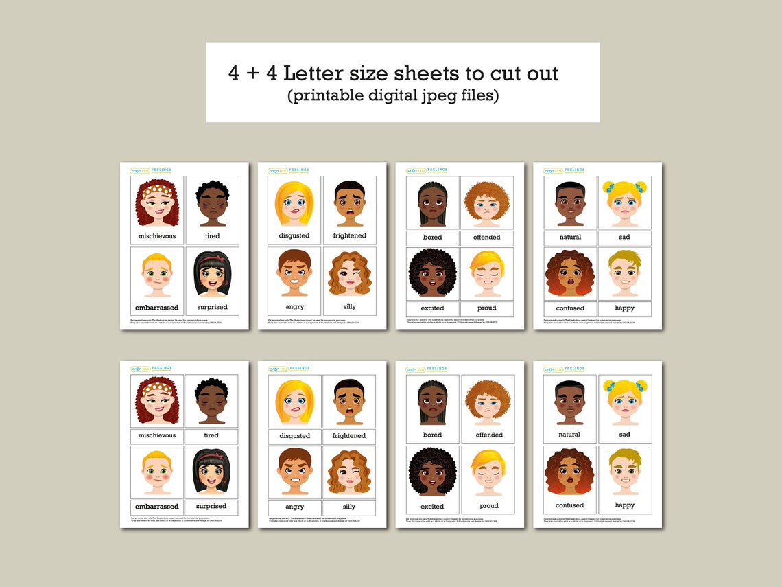 FEELINGS Flashcards Printable, Instant Download, Cute Emotions, Kids ...