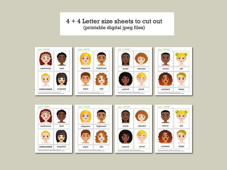 FEELINGS Flashcards Printable, Instant Download, Cute Emotions, Kids ...