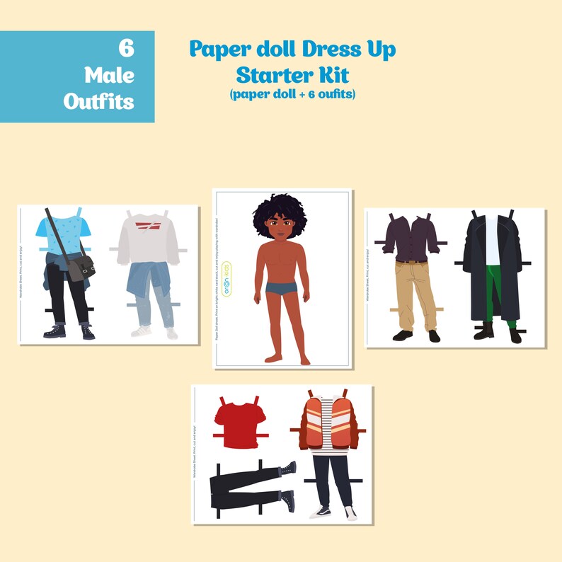 Printable Male Paper Doll Dress up Starter Set, Digital Download Paper ...