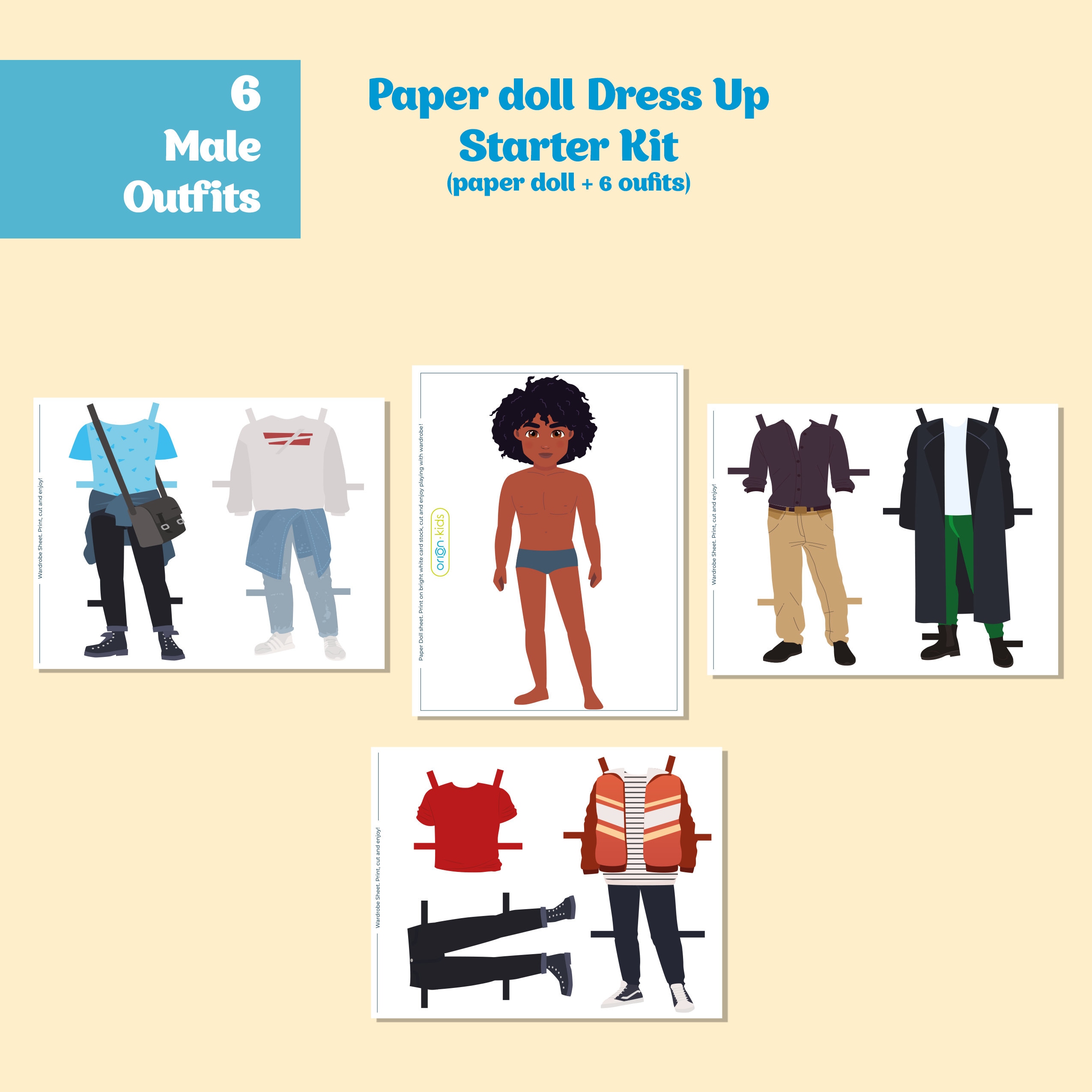 Printable Male Paper Doll Dress up Starter Set, Digital Download Paper ...