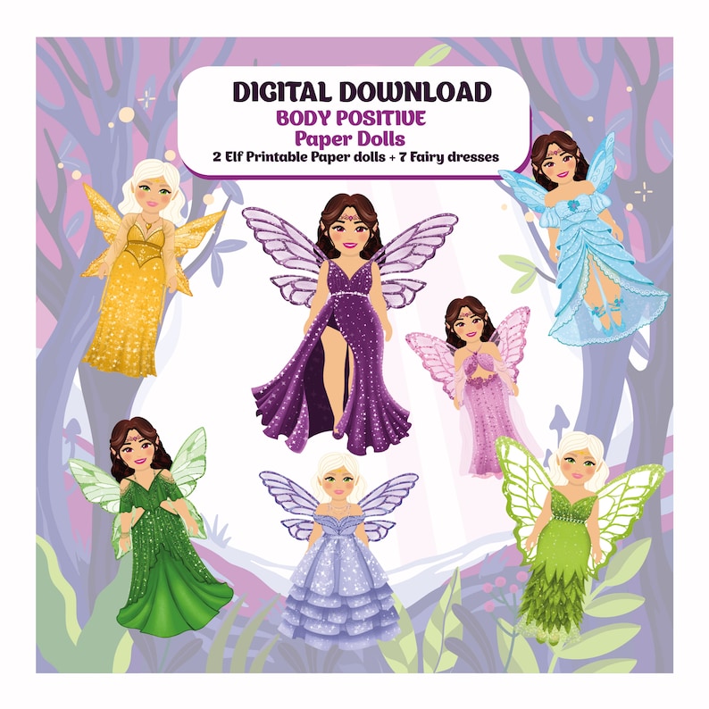 7 BODY POSITIVE FAIRY Dresses With 2 Dolls Set, Printable Paper Doll ...