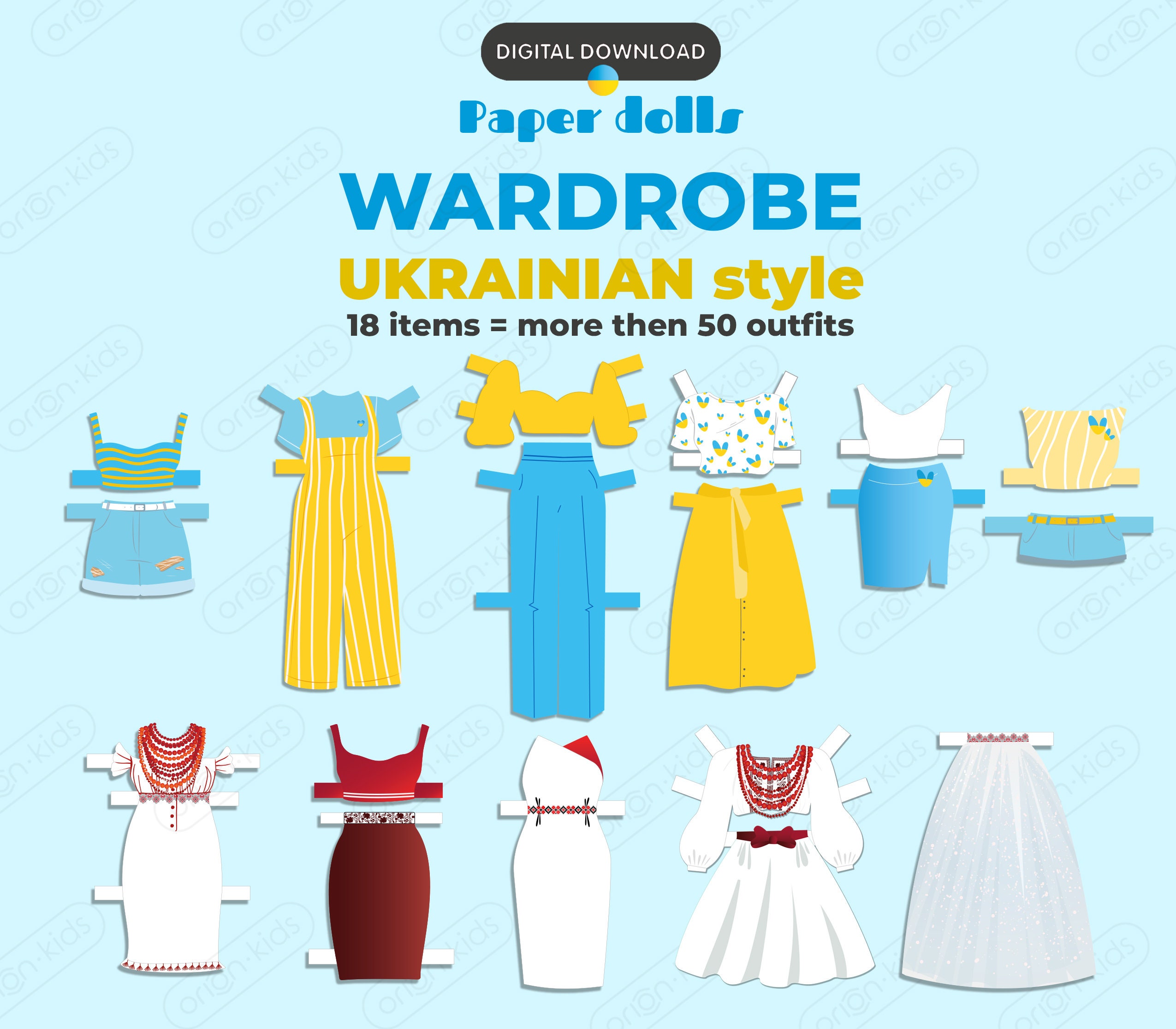 Ukrainian Style Printable Dress up Set for SLIM Paper Dolls, Digital ...