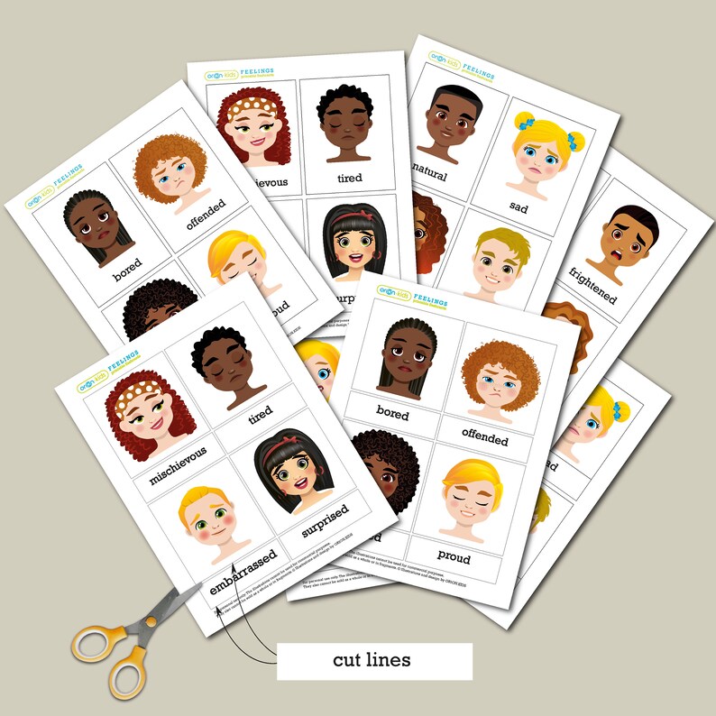 FEELINGS Flashcards Printable, Instant Download, Cute Emotions, Kids ...