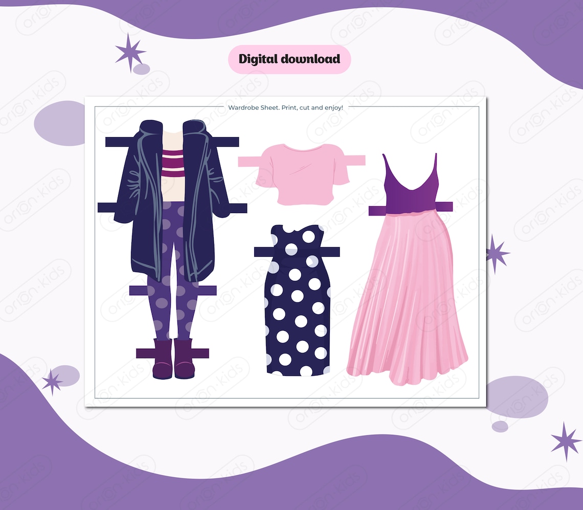 Purple & Pink Printable SLIM Paper Doll Starter Kit With Set - Etsy
