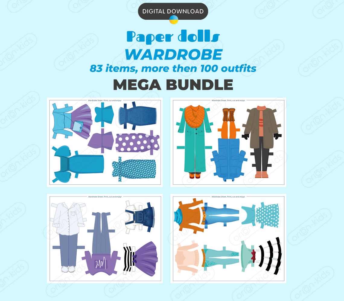 83-pack SLIM Line Printable Wardrobe Set for Paper Doll, Printable ...