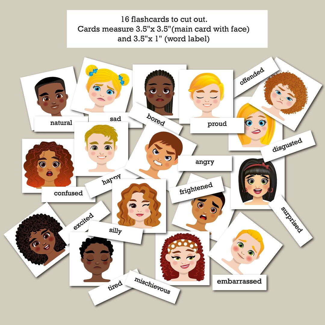 FEELINGS Flashcards Printable, Instant Download, Cute Emotions, Kids ...