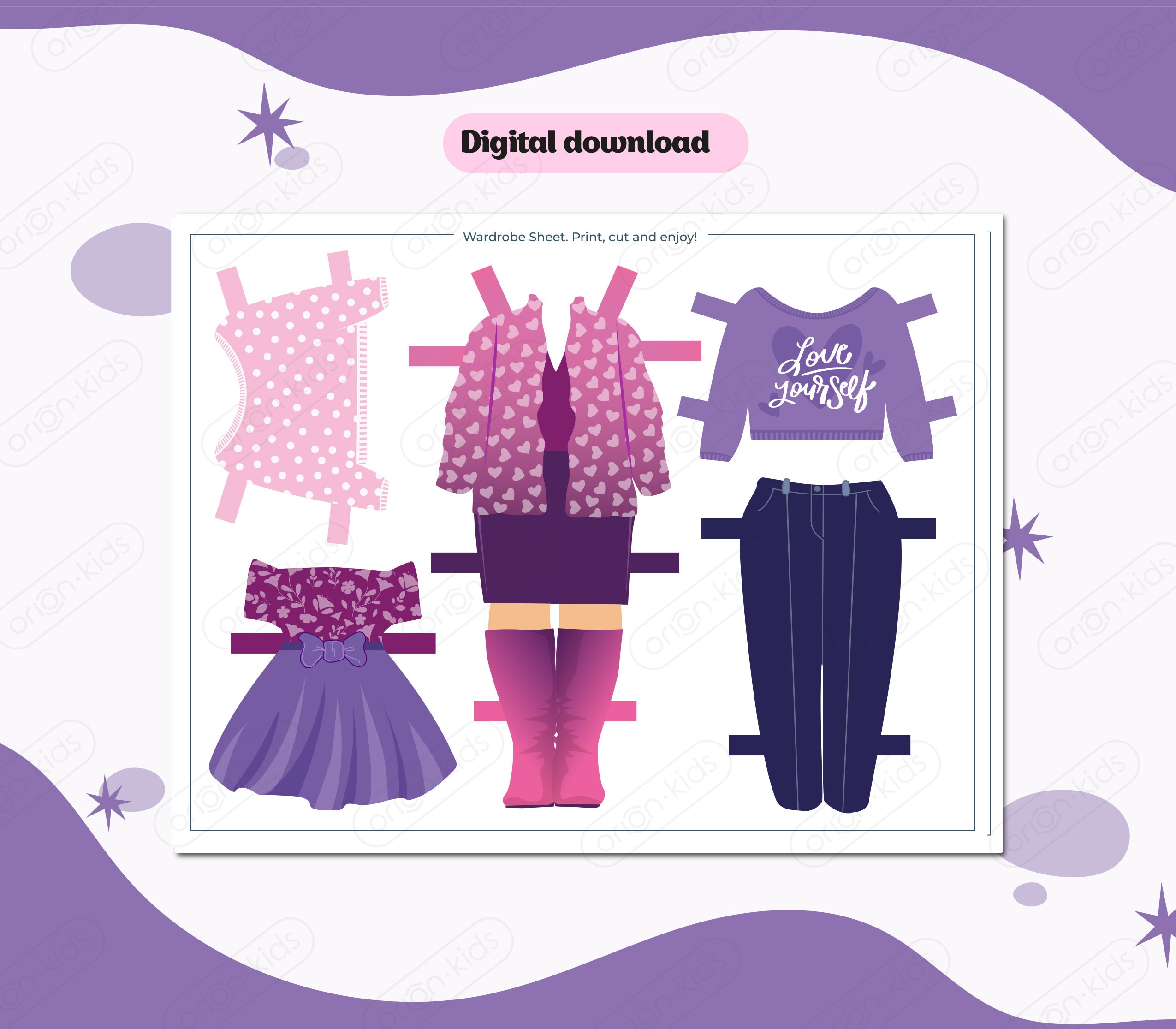 Purple Printable Paper Doll Starter Kit With Set of - Etsy