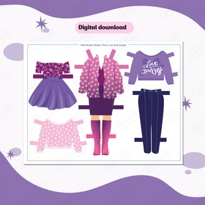 Purple & Pink Printable SLIM Paper Doll Starter Kit With Set - Etsy