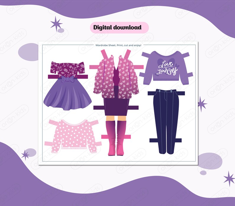 Purple & Pink Printable SLIM Paper Doll Starter Kit With Set - Etsy