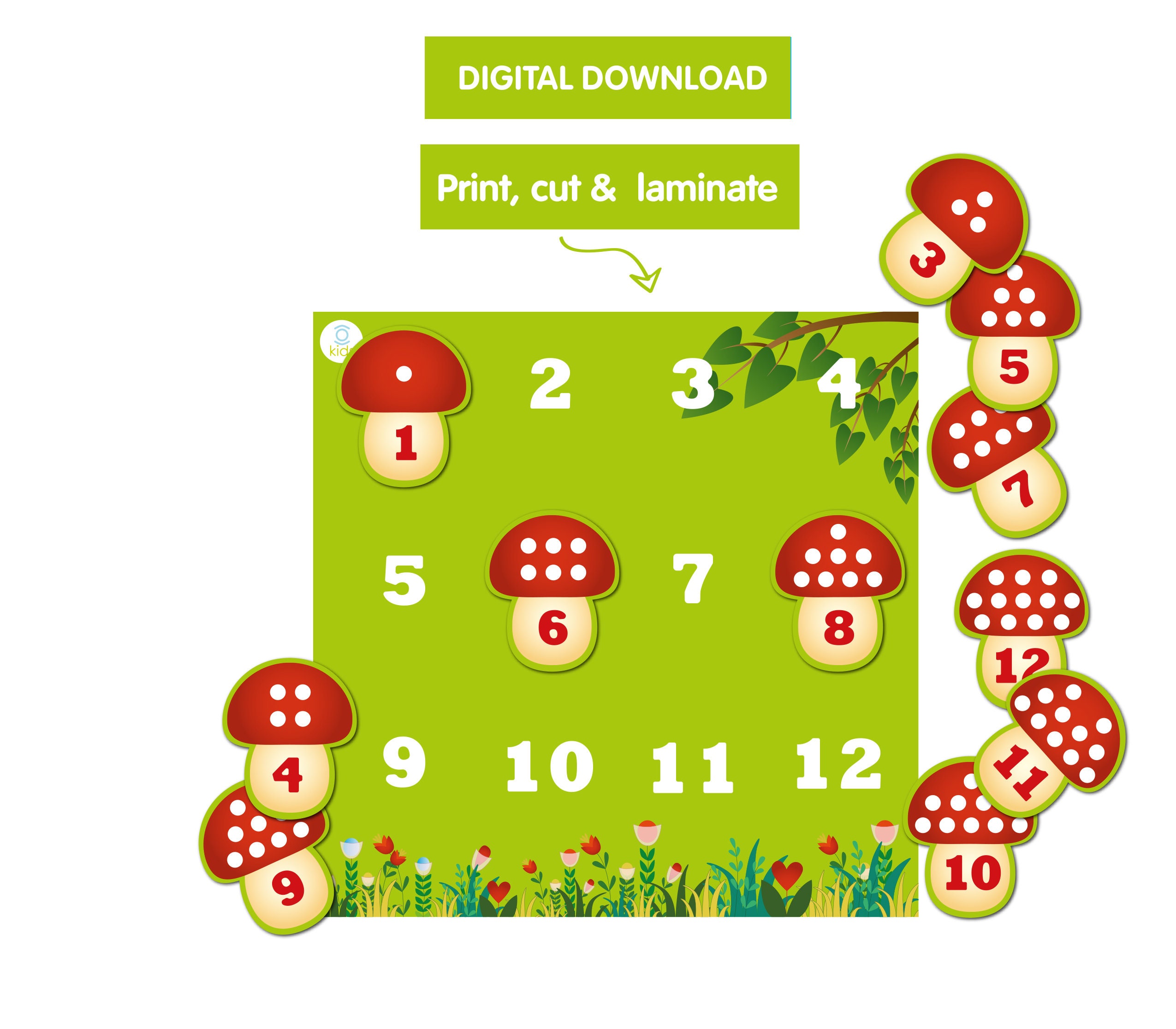 Printable Count and Match Mushrooms Set, Matching Printable Activity ...