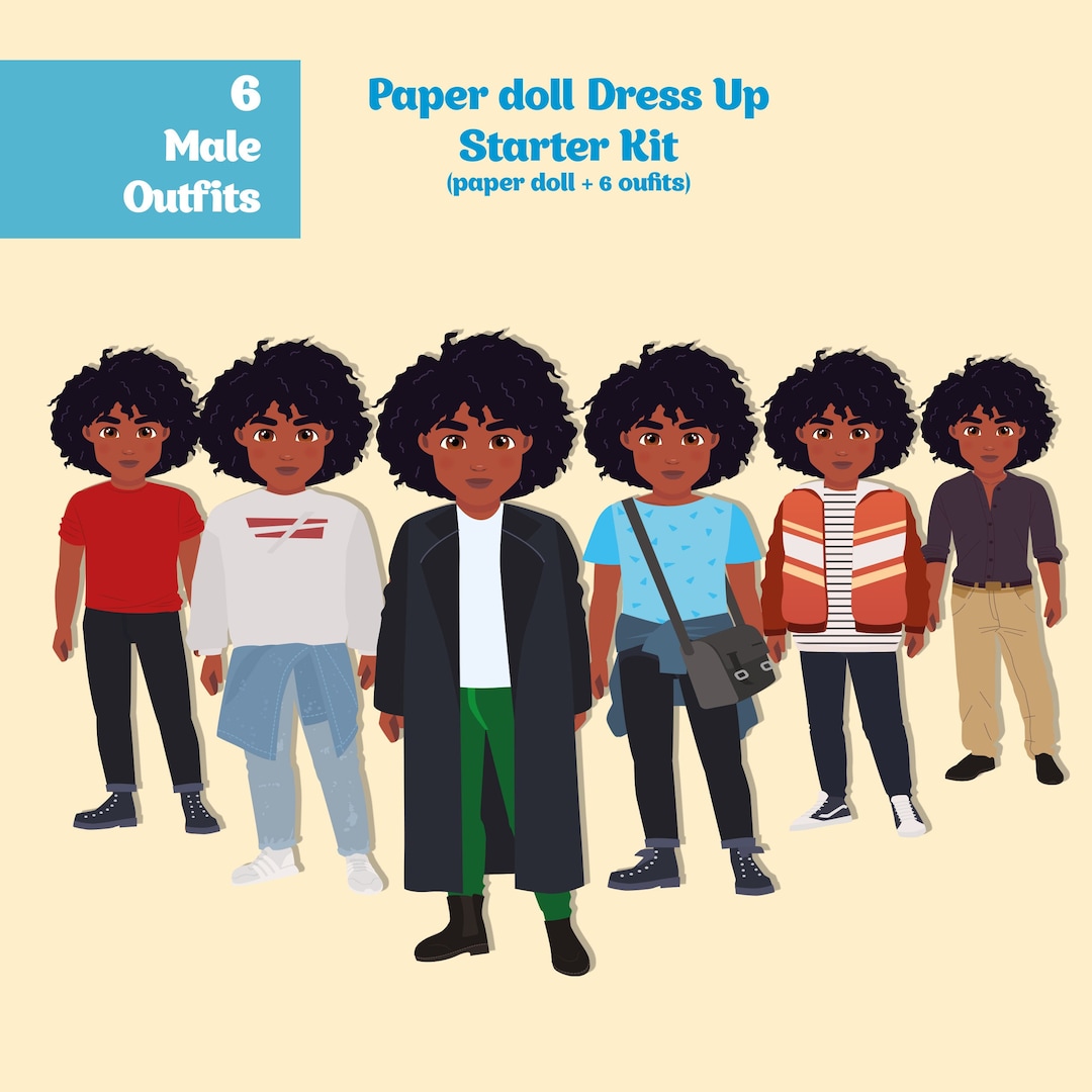 Printable Male Paper Doll Dress up Starter Set, Digital Download Paper ...
