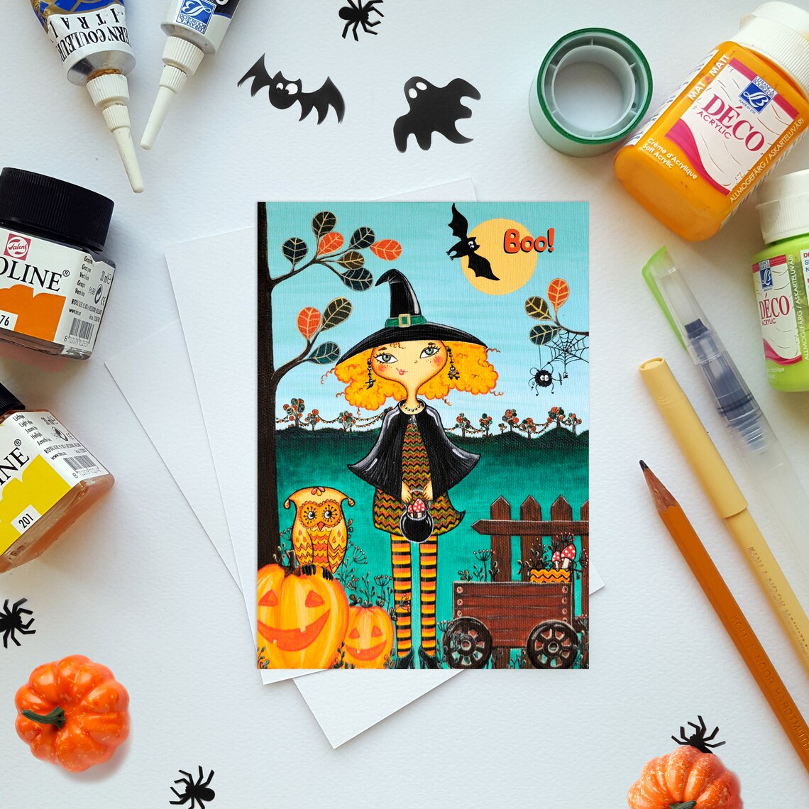 Set of 6 Halloween Printable Postcards Instant Download Cute Halloween ...