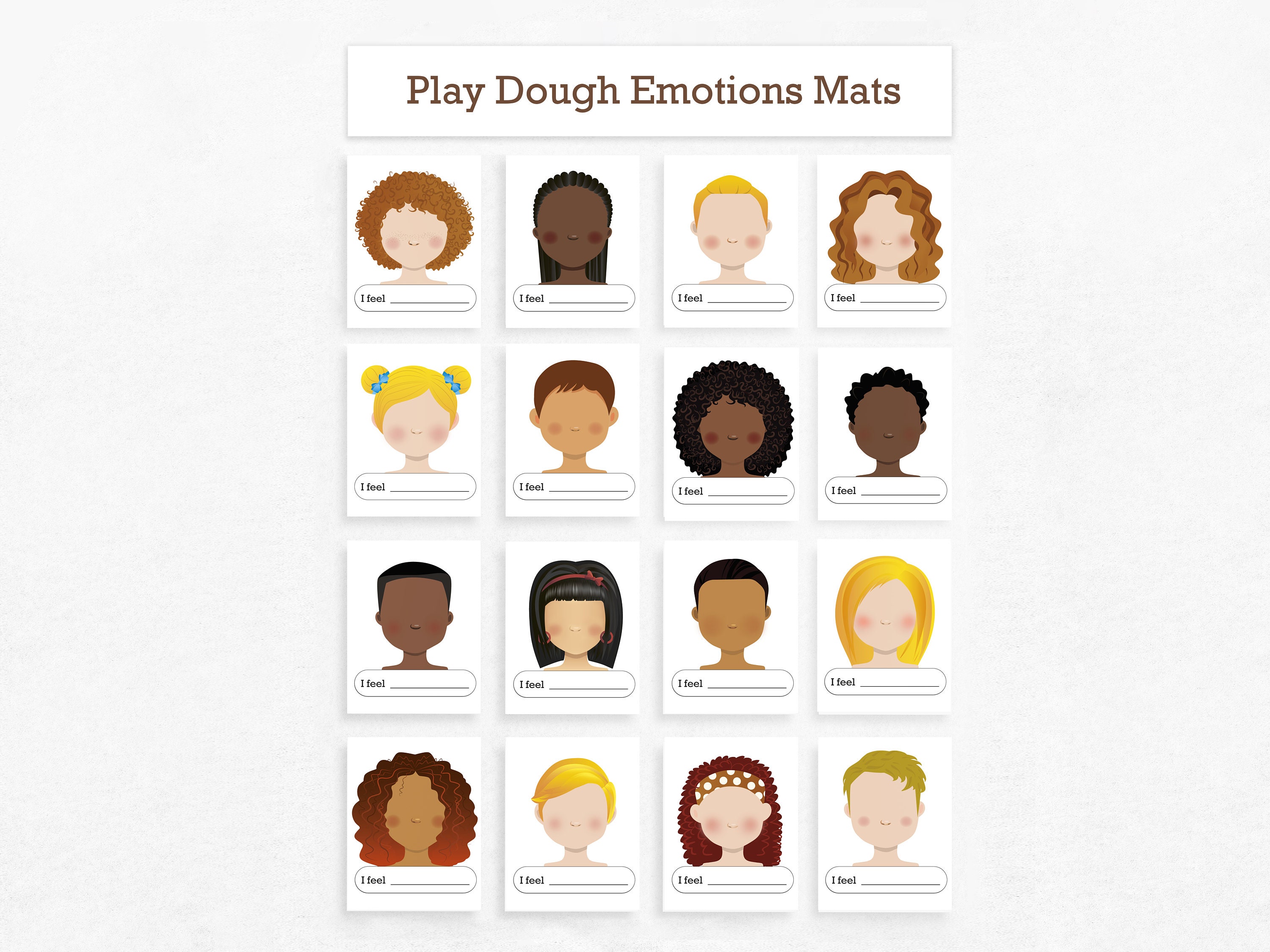 Play Dough Emotions Mats, Modeling Clay Mat, Printable, Feelings Faces ...