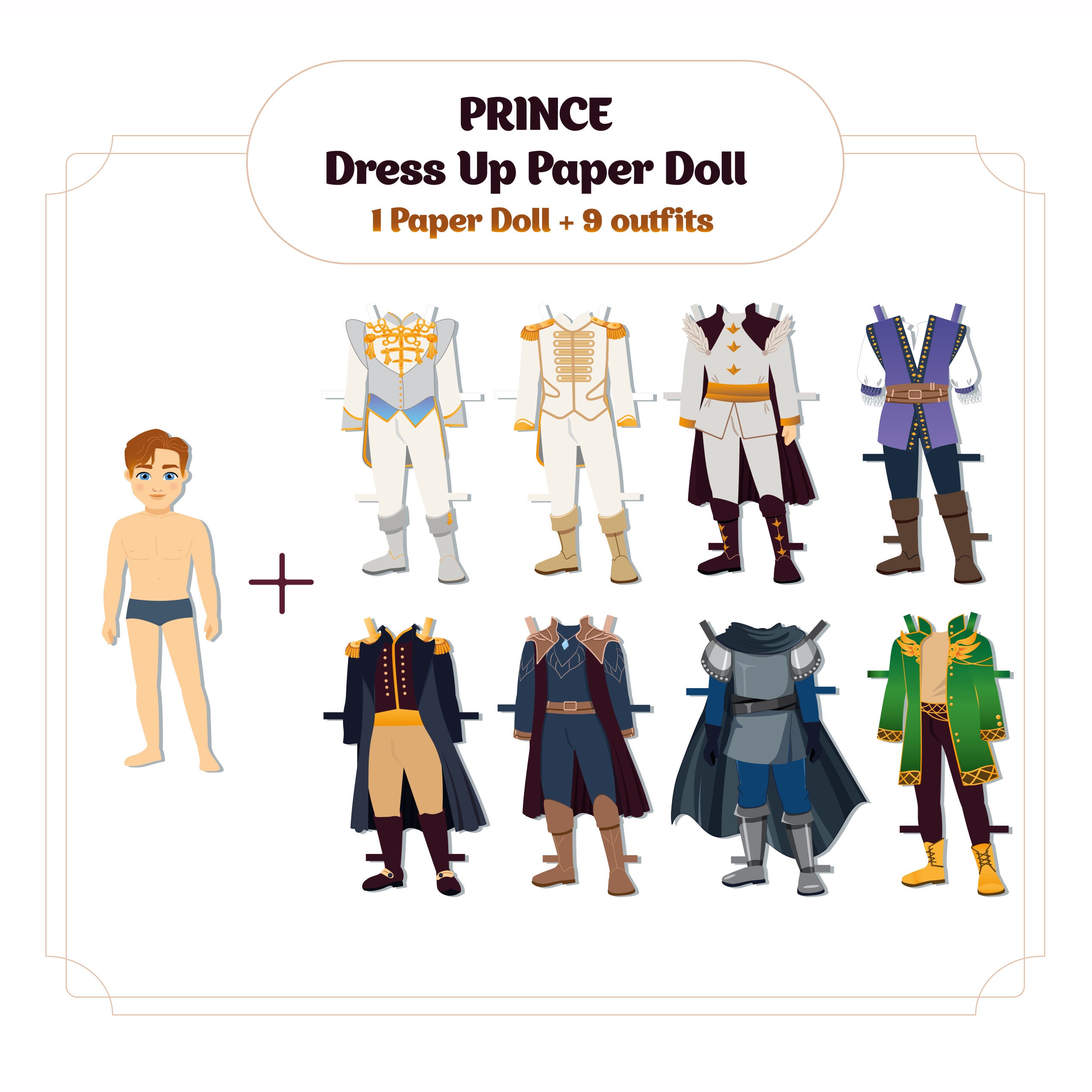 PRINCE Dress up Paper Doll, Printable Male Paper Doll Dress up Kit ...