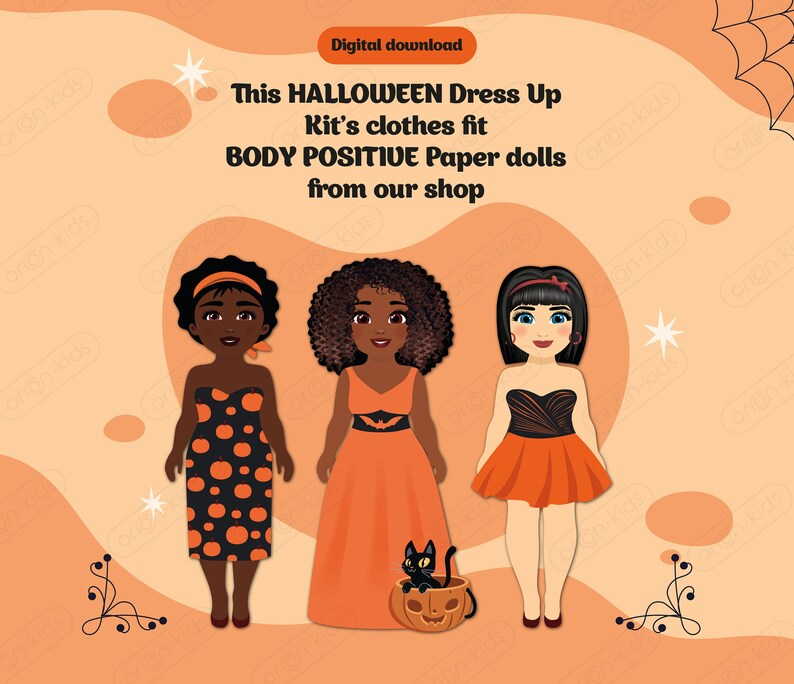 HALLOWEEN Style Printable Dress up Kit, Paper Doll, Body Positive Doll ...