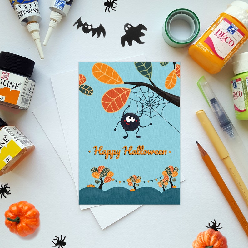 Set of 6 Halloween Printable Postcards Instant Download Cute Halloween ...