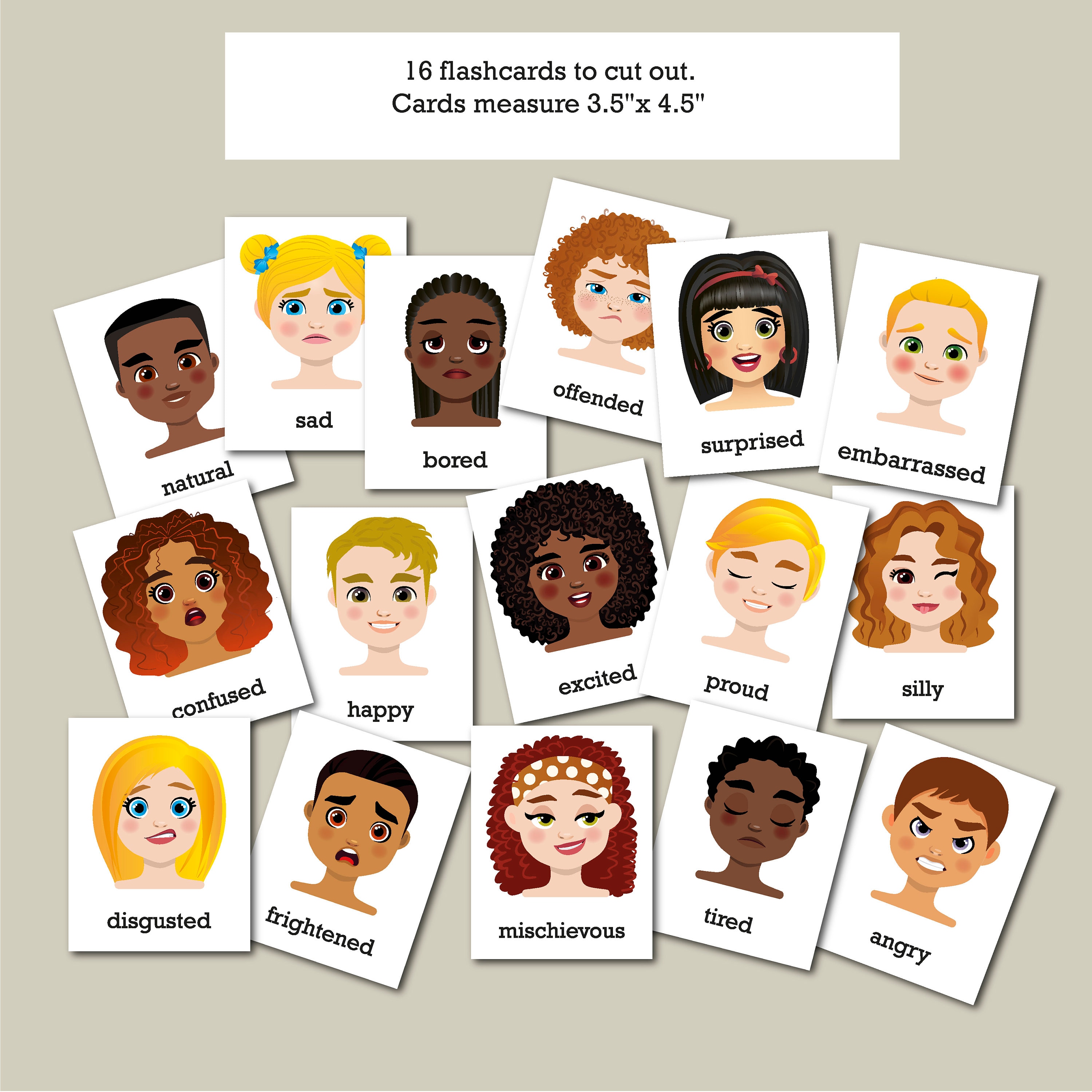 FEELINGS Flashcards Printable, Instant Download, Cute Emotions, Kids ...