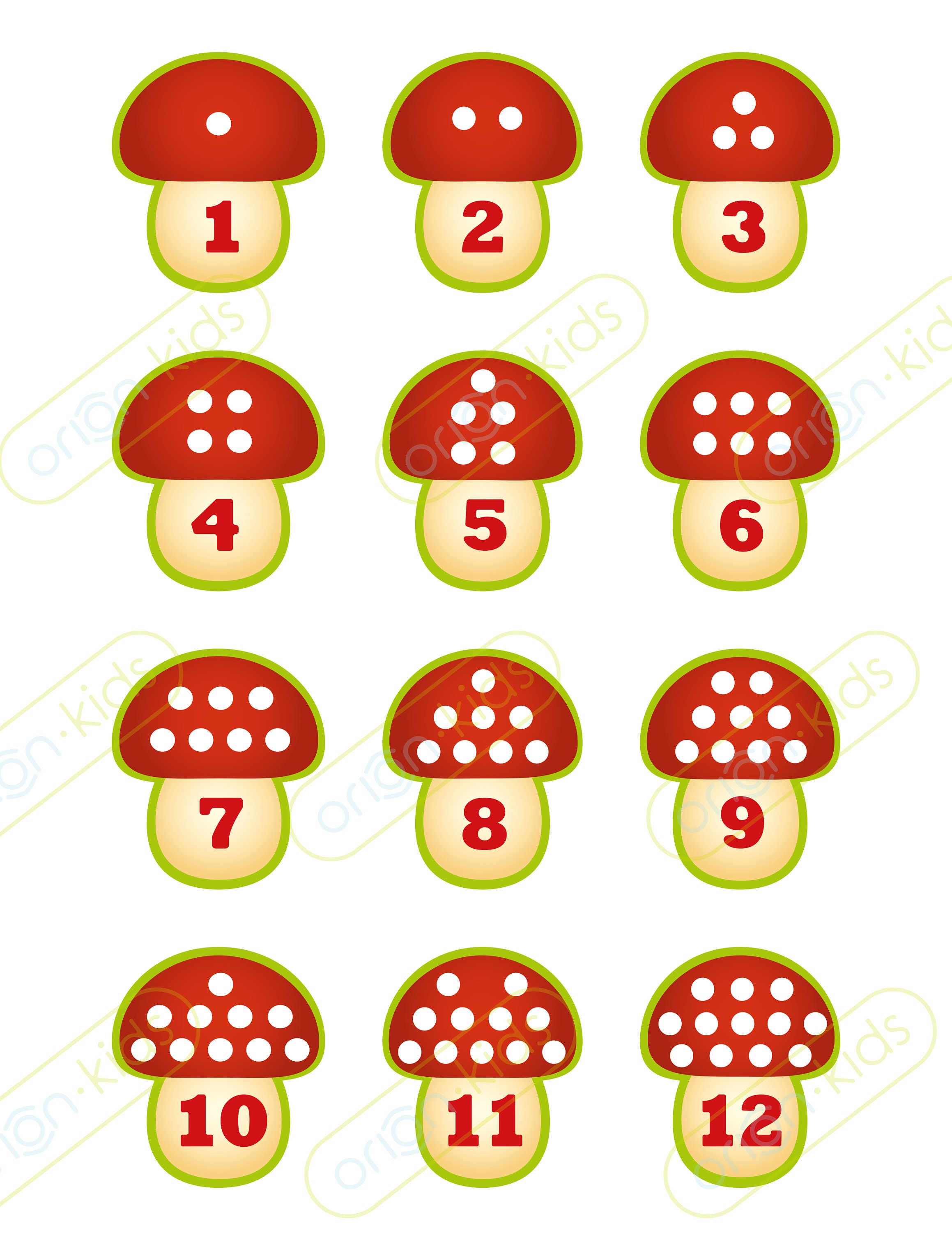 Printable Count and Match Mushrooms Set, Matching Printable Activity ...