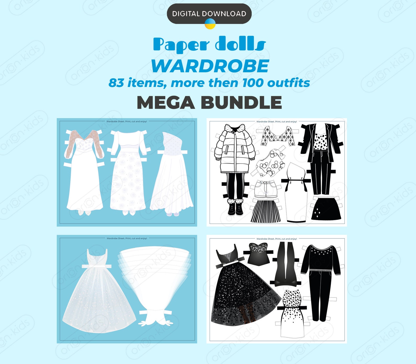 83-pack SLIM Line Printable Wardrobe Set for Paper Doll, Printable ...
