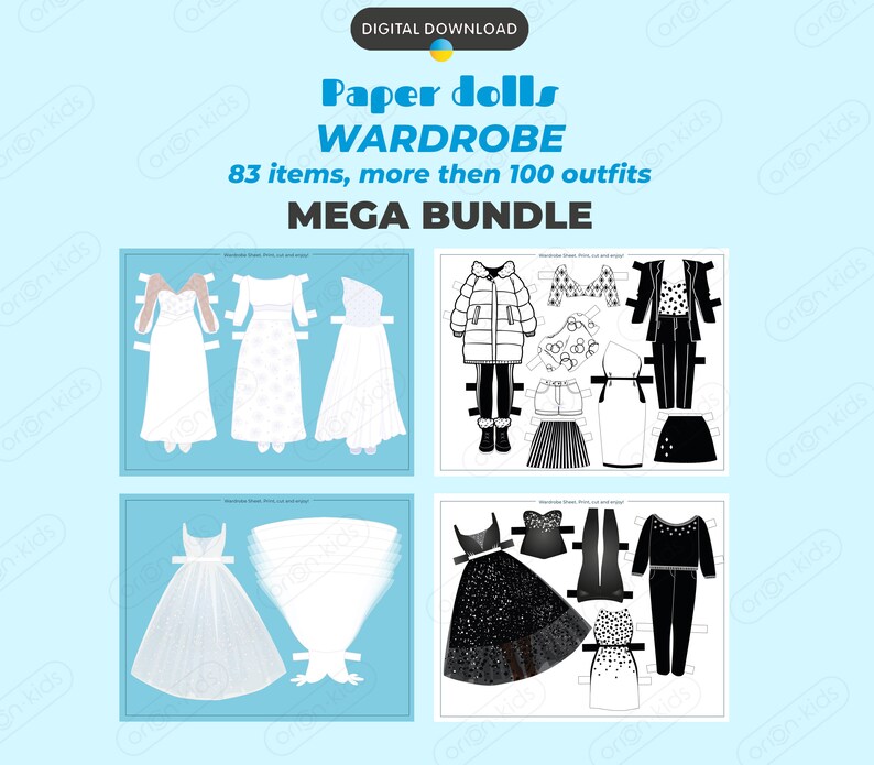 83-pack SLIM Line Printable Wardrobe Set for Paper Dolls - Etsy