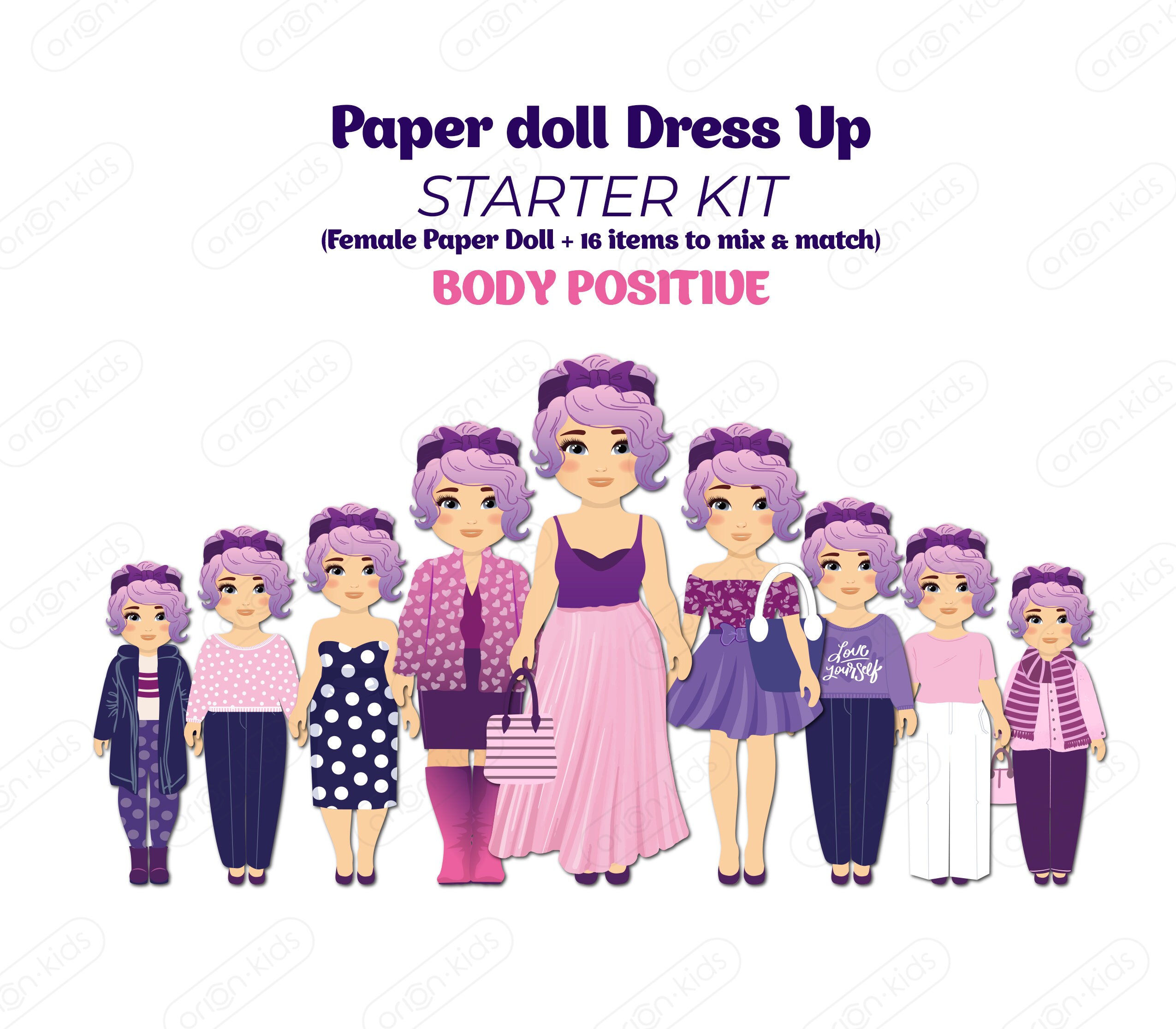 Purple Printable Paper Doll Starter Kit With Set of - Etsy