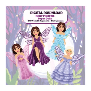 7 BODY POSITIVE FAIRY Dresses With 2 Dolls Set, Printable Paper Doll ...