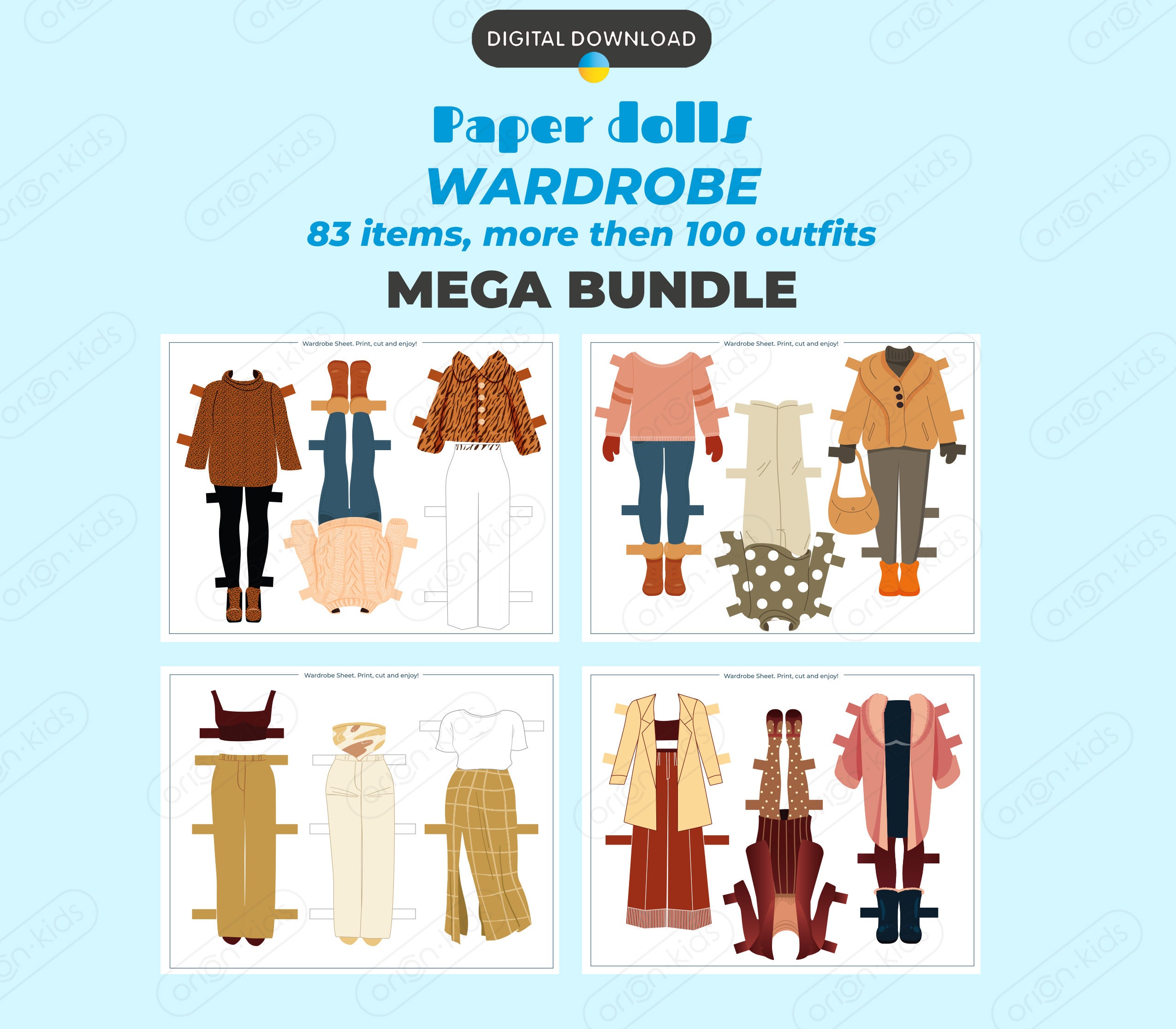 83-pack SLIM Line Printable Wardrobe Set for Paper Doll, Printable ...